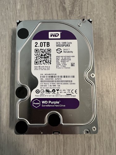 WD Purple WD20PURX 2TB Surveillance 3.5" Internal Hard Drive SATA 64 MB ...