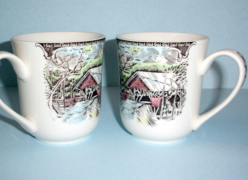 Johnson Brothers Friendly Village 2 Coffee Mugs Covered Bridge New No Box | eBay