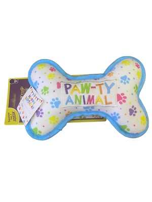 Multipet Paw-ty Animal Squeaky Plush Bone Dog Chew Toy - 8" Blue | eBay