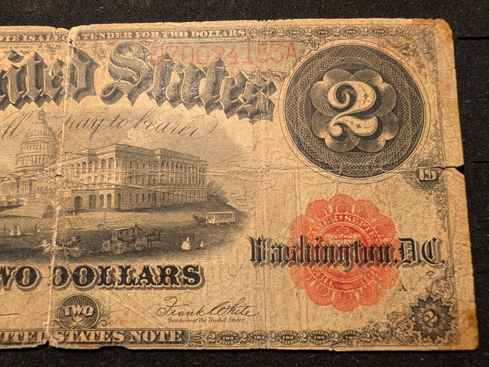 1917 $2 Red Seal United States Note Large Size Two Dollar Legal Tender ...