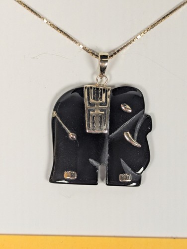 10K Solid Yellow Gold Black Onyx Elephant Pedant Jewelry NOT Scrap! 5. ...