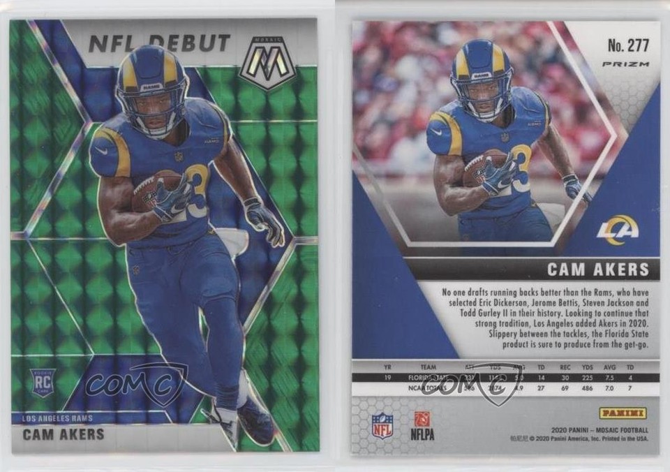 2020 Panini Mosaic NFL Debut Green Mosaic Prizm Cam Akers #277 Rookie ...