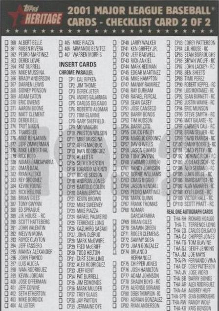 2001 Topps Heritage - Checklists Checklist 2 #2 for sale online | eBay