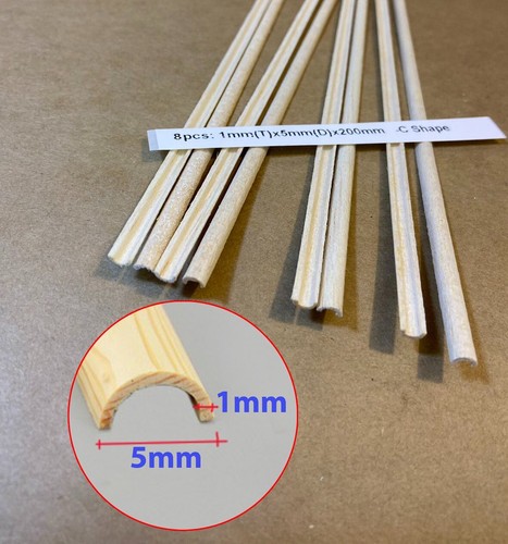 8 pcs Balsa Wood "C Shape" Sticks: 2mm(T) x5mm(D), 200mm Length for DIY ...