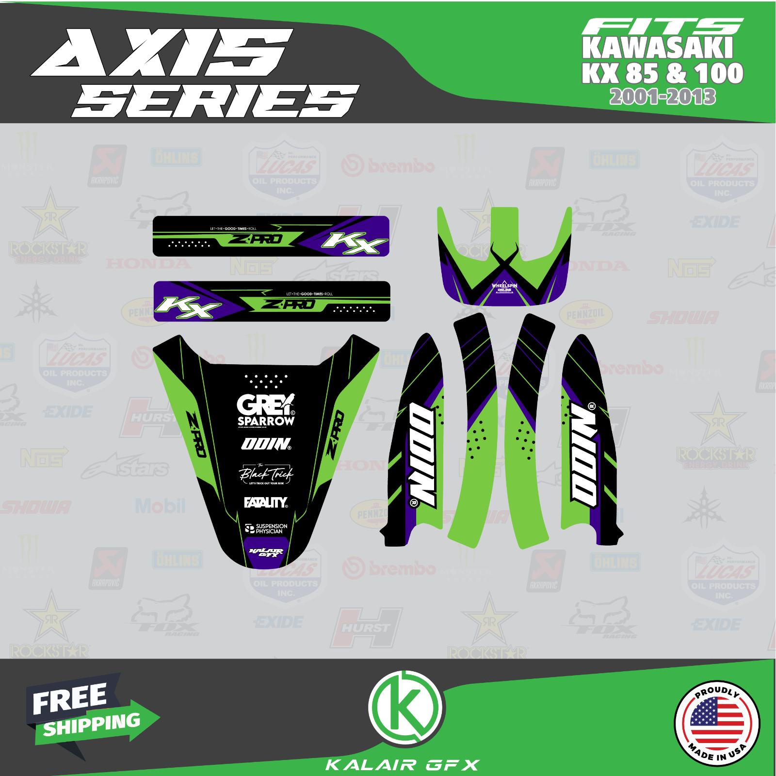 Graphics Kit for Kawasaki KX85 KX100 (2001-2013) KX 85KX 100 Axis ...