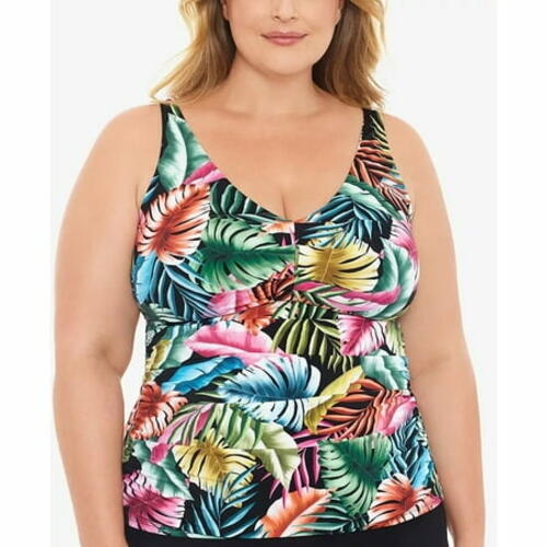 Swim Solutions Women's Plus Size 20W Modern Tropical Leaves Print Swim ...