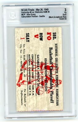 1949 NCAA FINALS CHAMPIONSHIP TICKET STUB KENTUCKY OKLAHOMA A&M STATE ...