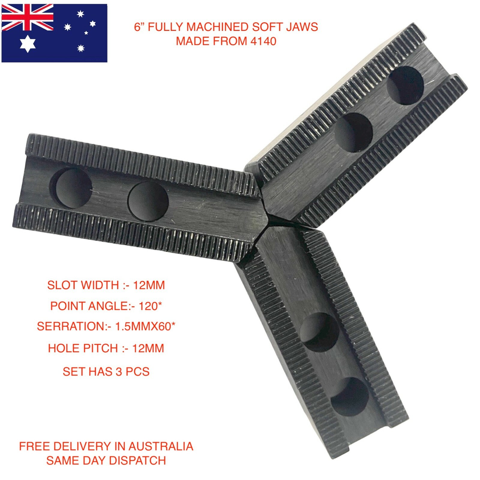 Lathe Soft Jaws - 6" x 30mm x 120° 1.5MMX60* Serration | eBay