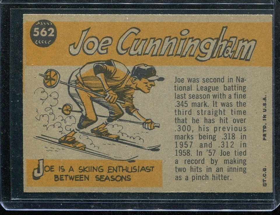 1960 Topps Baseball # 562 Joe Cunningham A.S. (NM-MT) Near Mint to Mint ...