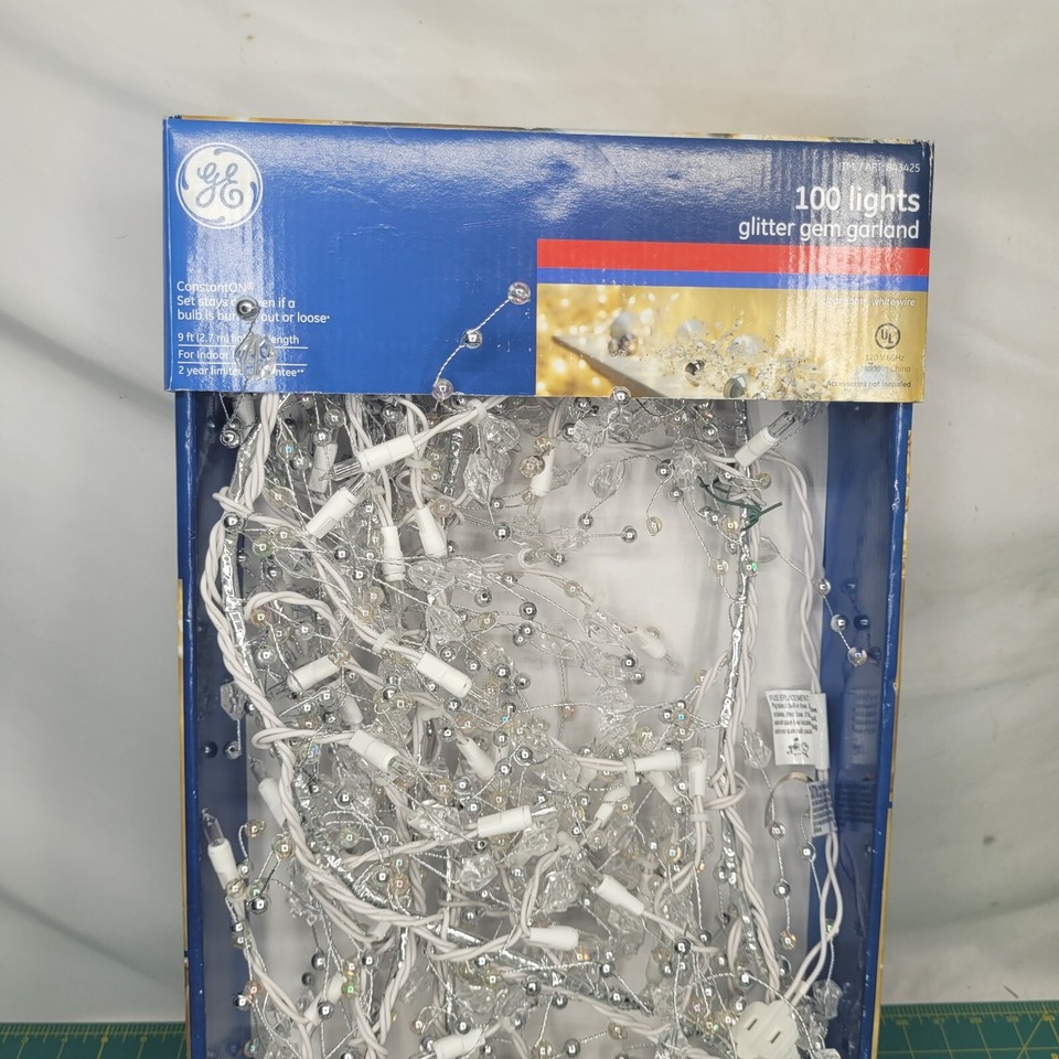 GE ConstantON 100 Clear Lights Glitter Gem Garland 9 FT Open Box | eBay