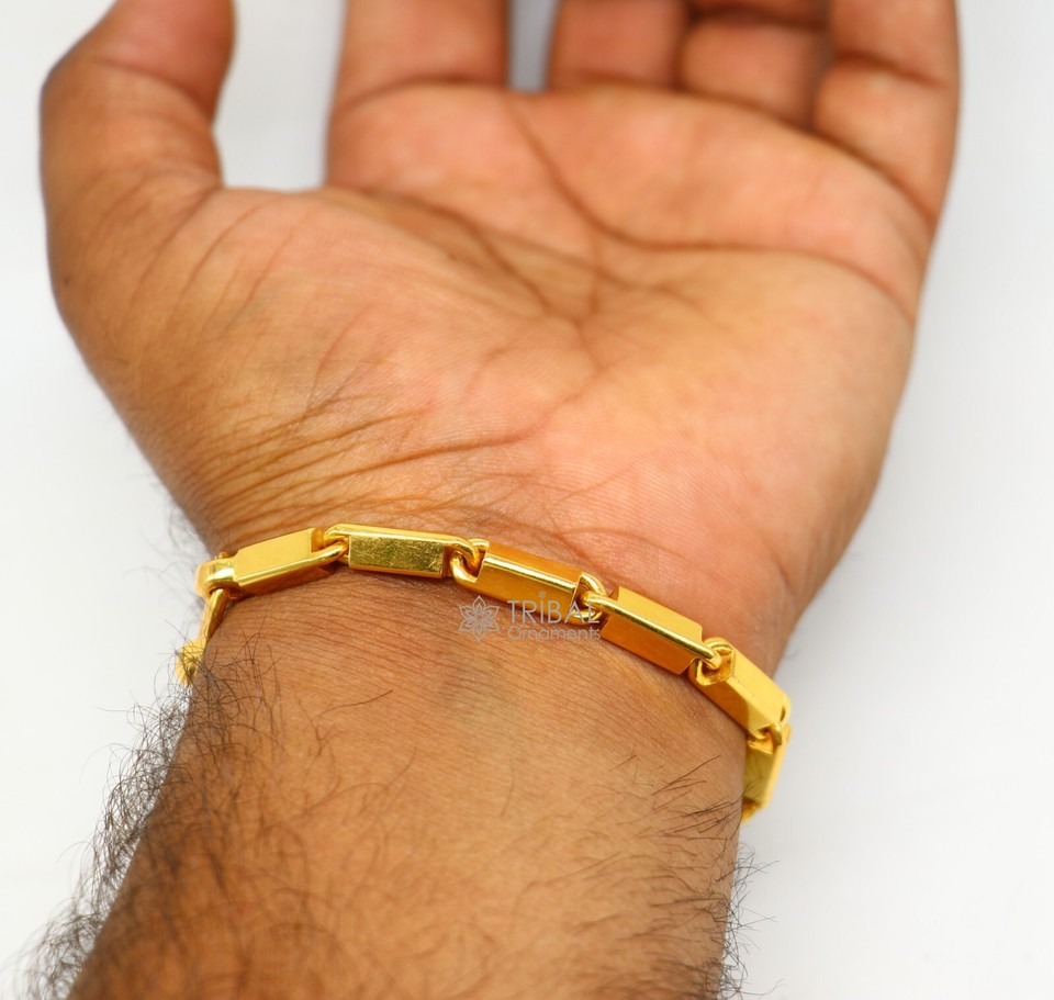 Solid 22 KT yellow gold handmade baht chain bracelet best men's jewelry ...
