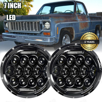 Pair 7" Round LED Headlights Hi/Lo Beam For Chevy C10 C20 Pickup LUV ...