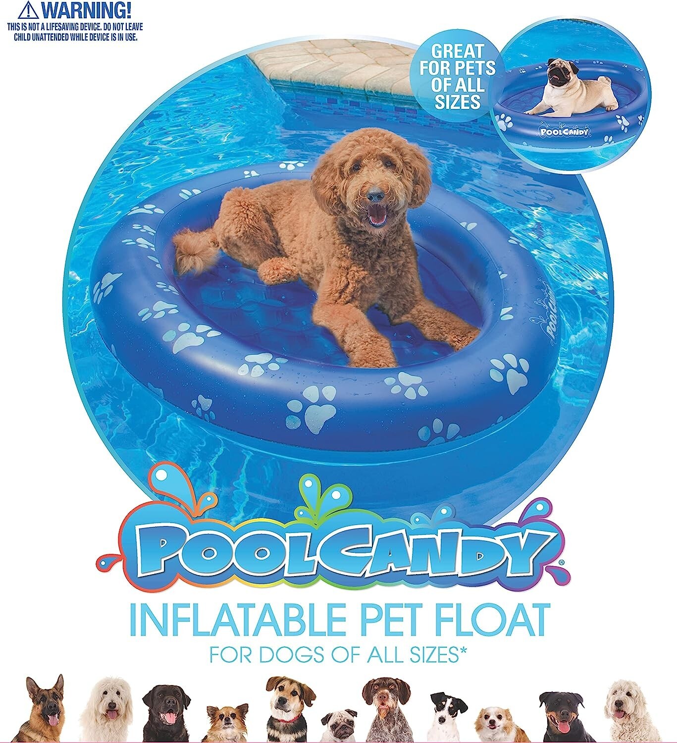 Pool Candy Inflatable Dog Pet Pool Float and Lounger 53" x 35" Up to ...