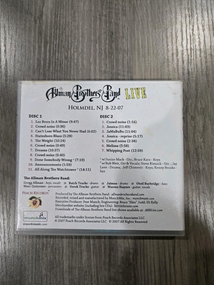 The Allman Brothers Band Live Holmdel NJ 2007 Cd | eBay