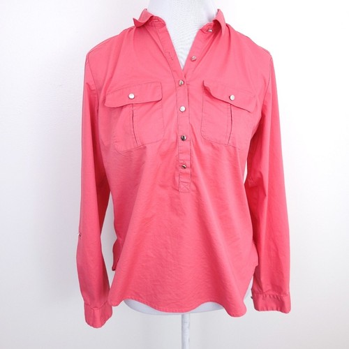 New York & Company Pink Button Down Shirt Roll Tab Blouse Small Career Casual | eBay