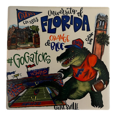 Handmade 4 in Ceramic Square Coaster “GATORS” UF~Football~Stadium ...