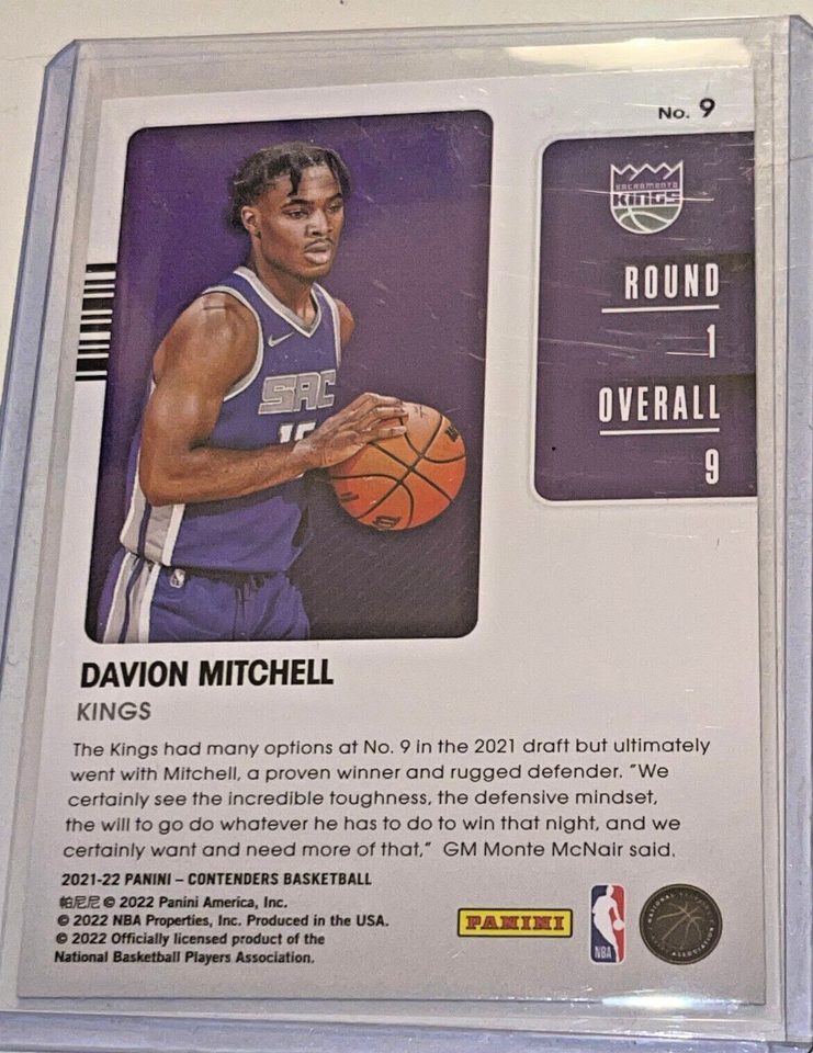 RARE DAVION MITCHELL DRAFT CLASS ROOKIE CARD 2021-22 PANINI CONTENDERS ...