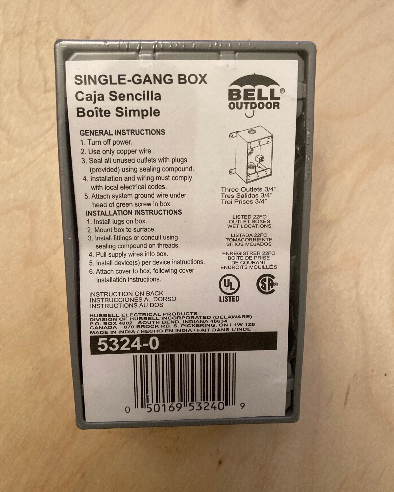 Bell Outdoor Weather Proof Single-gang 2-3/4 Box 5324-0 W/ Cover 5146-0 ...