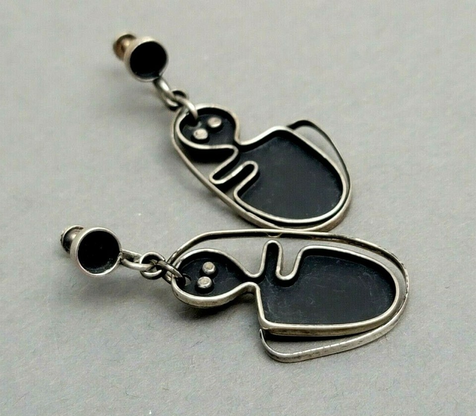 Modernist Figural Sterling Silver Earrings Dangle Scew Back Mexico MCM ...