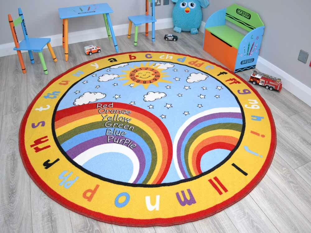 Large Small Kids Childrens Circle Circular Play Rugs Educational School ...
