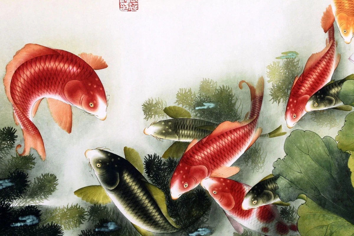 Chinese Watercolor Painting Koi