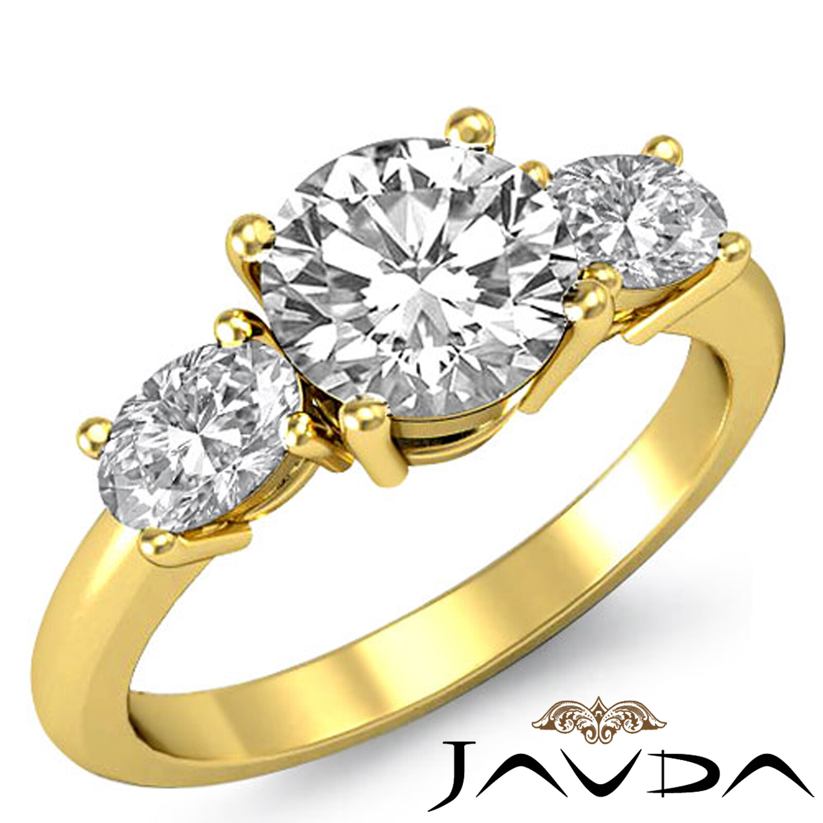 3 Stone Prong Setting Round Diamond Engagement Gold Ring GIA G Color ...