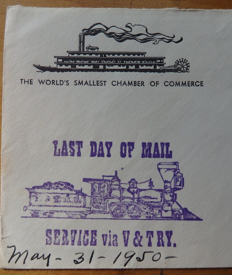 1951 US Cover - Train steam engine and "Last Day of Mail Service V&T Ry ...