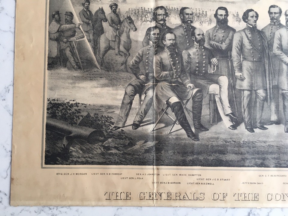 ANTIQUE CIVIL WAR LITHOGRAPH PRINT GENERALS OF THE CONFEDERATE ARMY ...