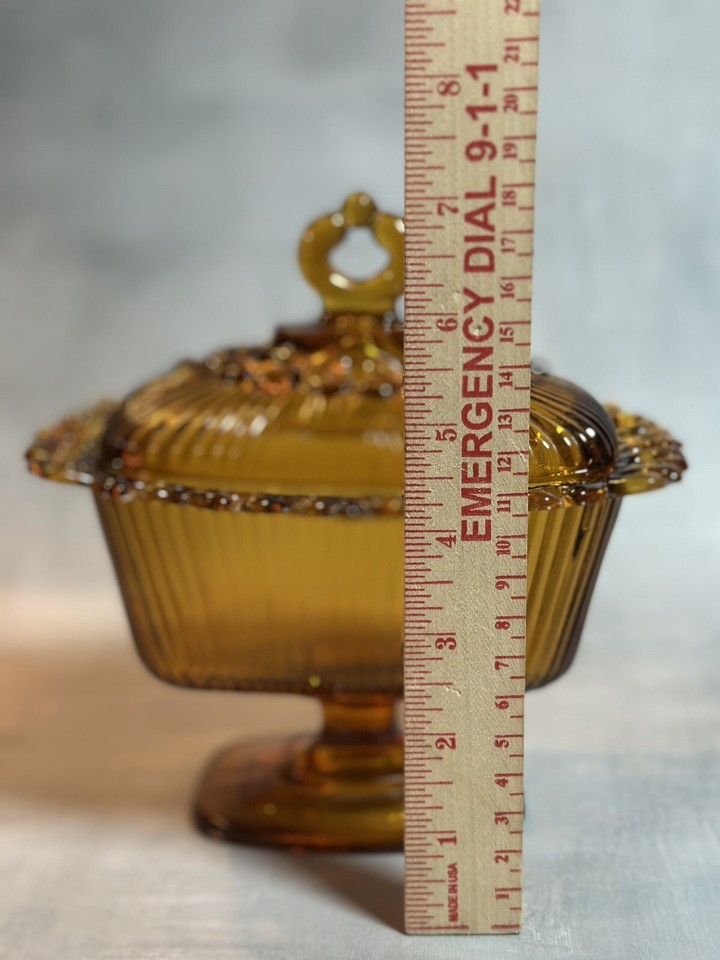 Vintage Open Lace Amber Indiana Glass Rectangle Candy Dish Pedestal ...