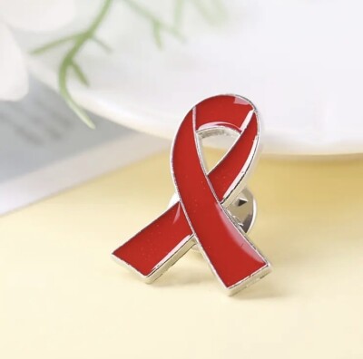 Red Awareness Ribbon Enamel Pin - HIV / AIDS Solidarity Support Living ...