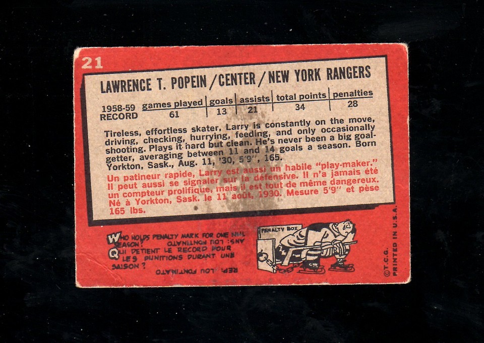1959-60 Topps #21 Larry Popein | eBay