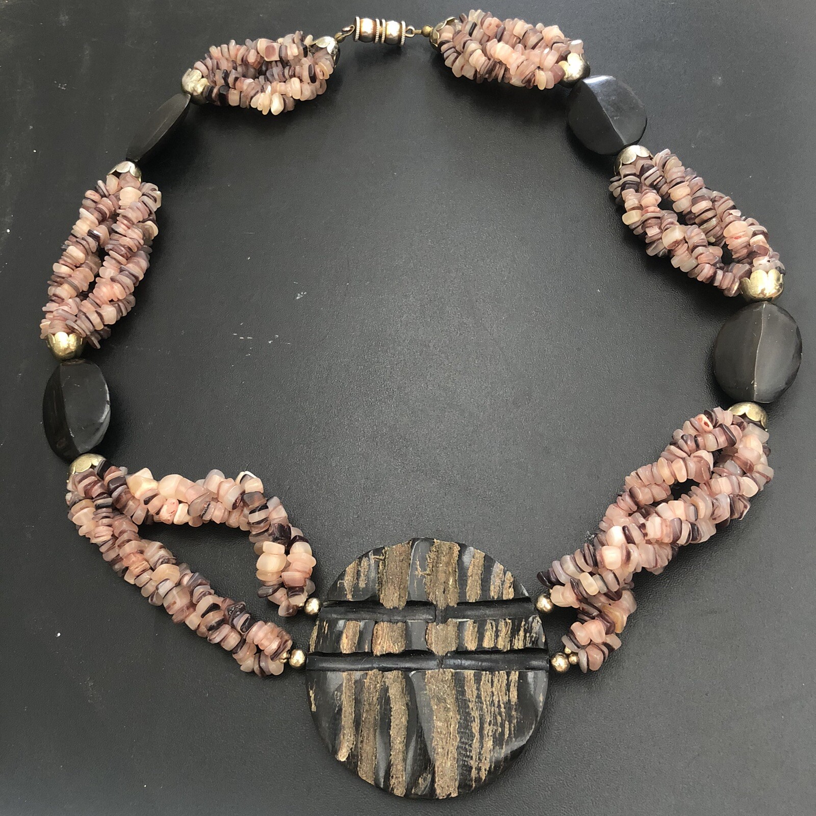 Heavy vintage natural semiprciouse stones wood pendan… - Gem
