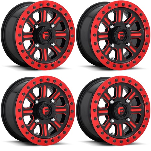 4 ATV/UTV Wheels Set 15in Fuel Hardline Beadlock Red D911 4/137 38mm ...