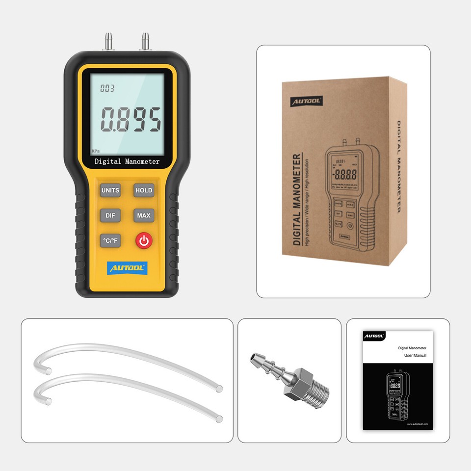 Digital Manometer LCD Dual Port HVAC Differential Gauge Air Gas ...