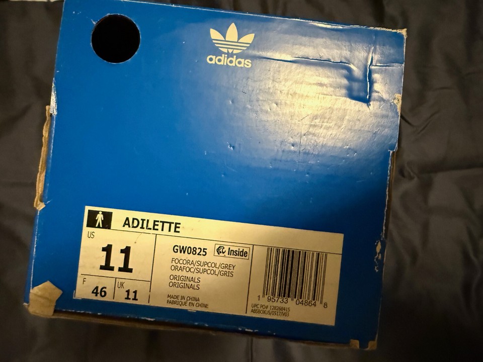 Adidas Adilette Slides - Men 11 - Focora/Supcol/Grey (GW0825) | eBay