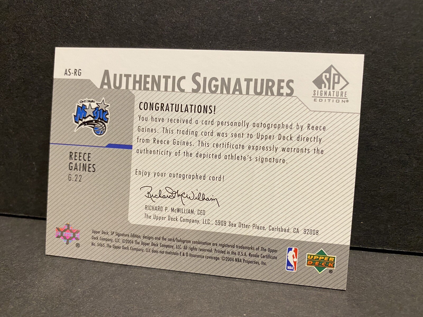 2003-04 SP Signature Edition Authentic Signatures Reece Gaines Rookie ...