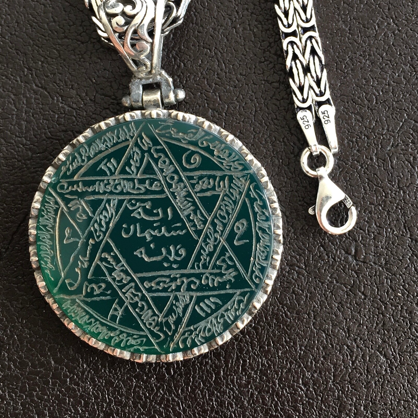 Seal of Solomon Pendant Handmade Green Agate 925 Silver King's Necklace ...