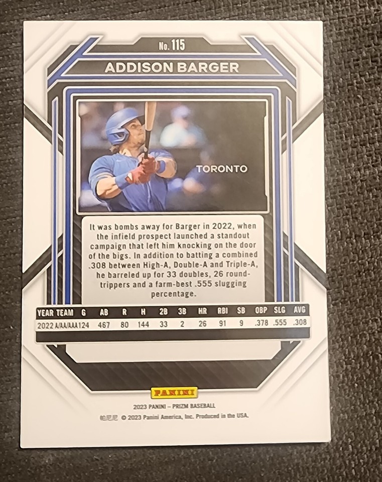 Addison Barger Signed 2023 Prizm Baseball #115 Blue Jays | eBay