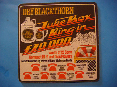 1984 Beer COASTER ~ ~ TAUTON Dry Blackthorn Cider Juke-Box Competition ...
