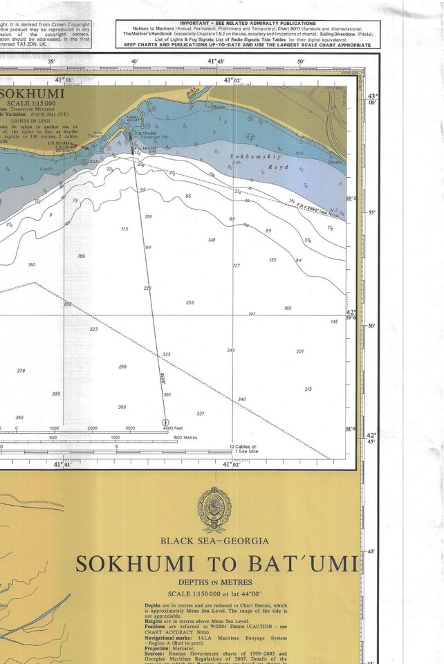 3313 Sokhumi To Bat Umi Black Sea Georgia Marine Map Chart Wall Paper ...