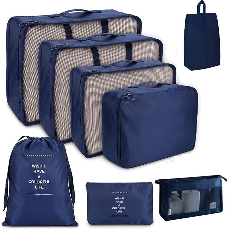 8Pcs Packing Cubes Luggage Storage Organiser Travel Compression ...