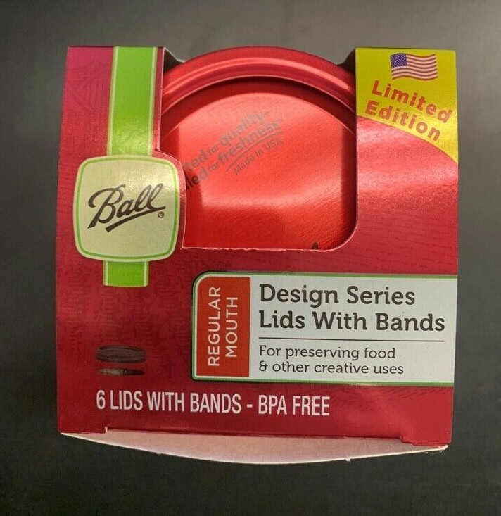Ball Design Series Regular Mouth 6-Pack Jar Lids with Bands -BPA Free ...