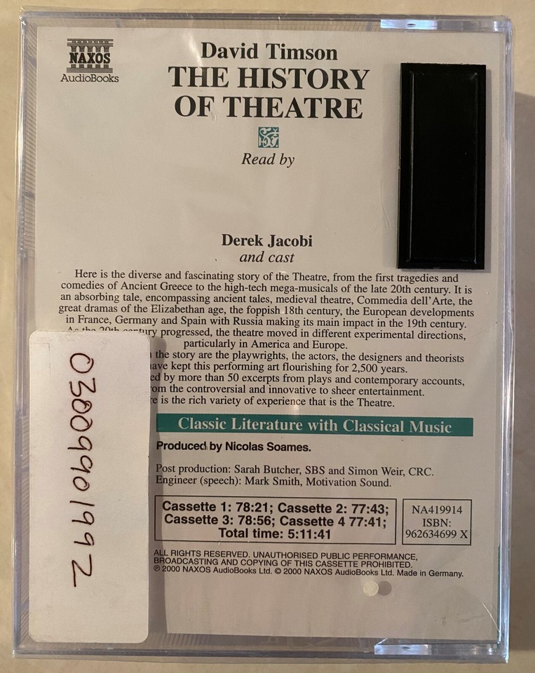 David Timson HISTORY OF THEATER Derek Jacobi SEALED 4 x CASSETTE TAPE ...