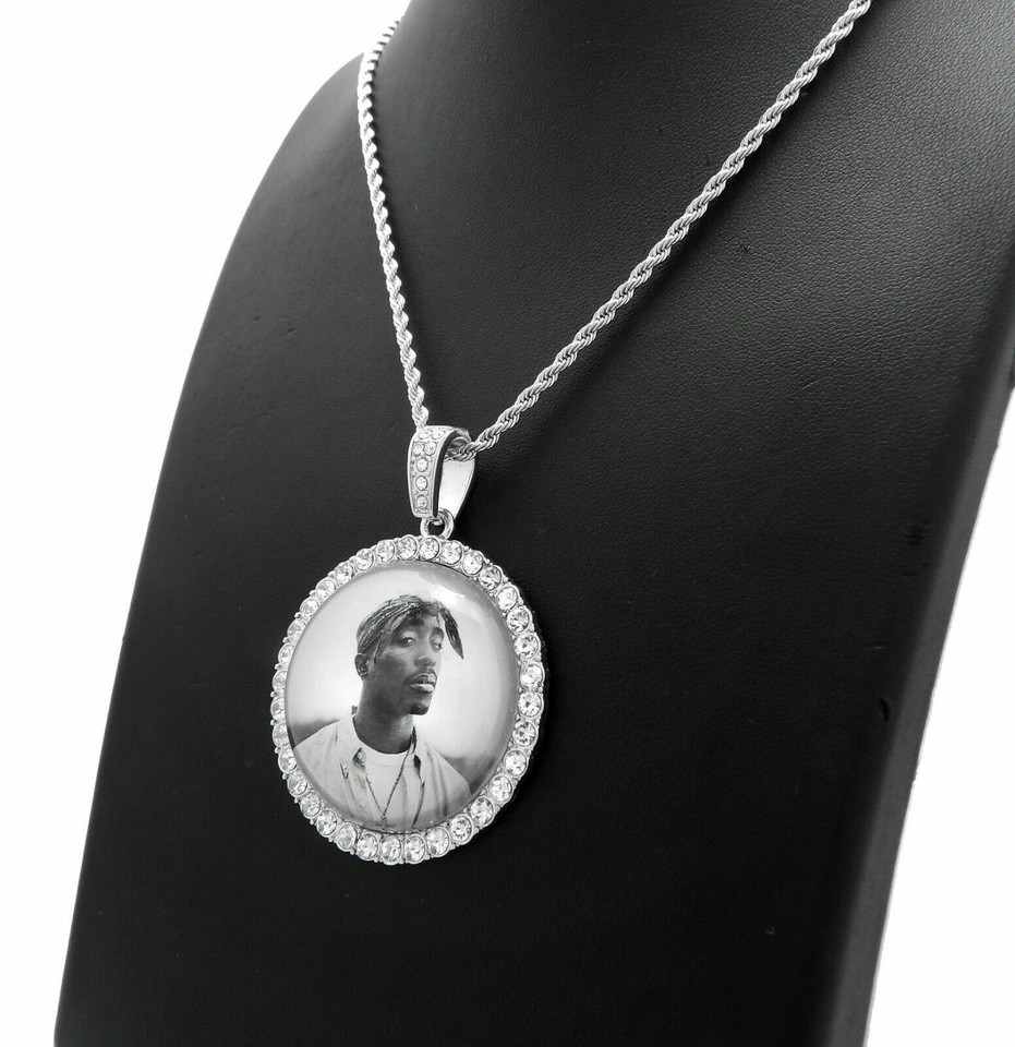 Hip Hop Iced 2Pac Picture Frame Pendant & 18"~ 24" Box Cuban Rope Chain ...
