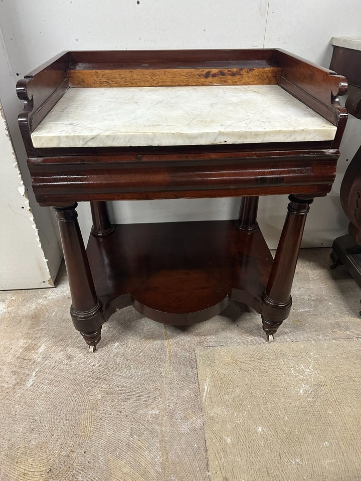 Antique NY Empire classical mixing table 1830 marble top stand mahogany ...