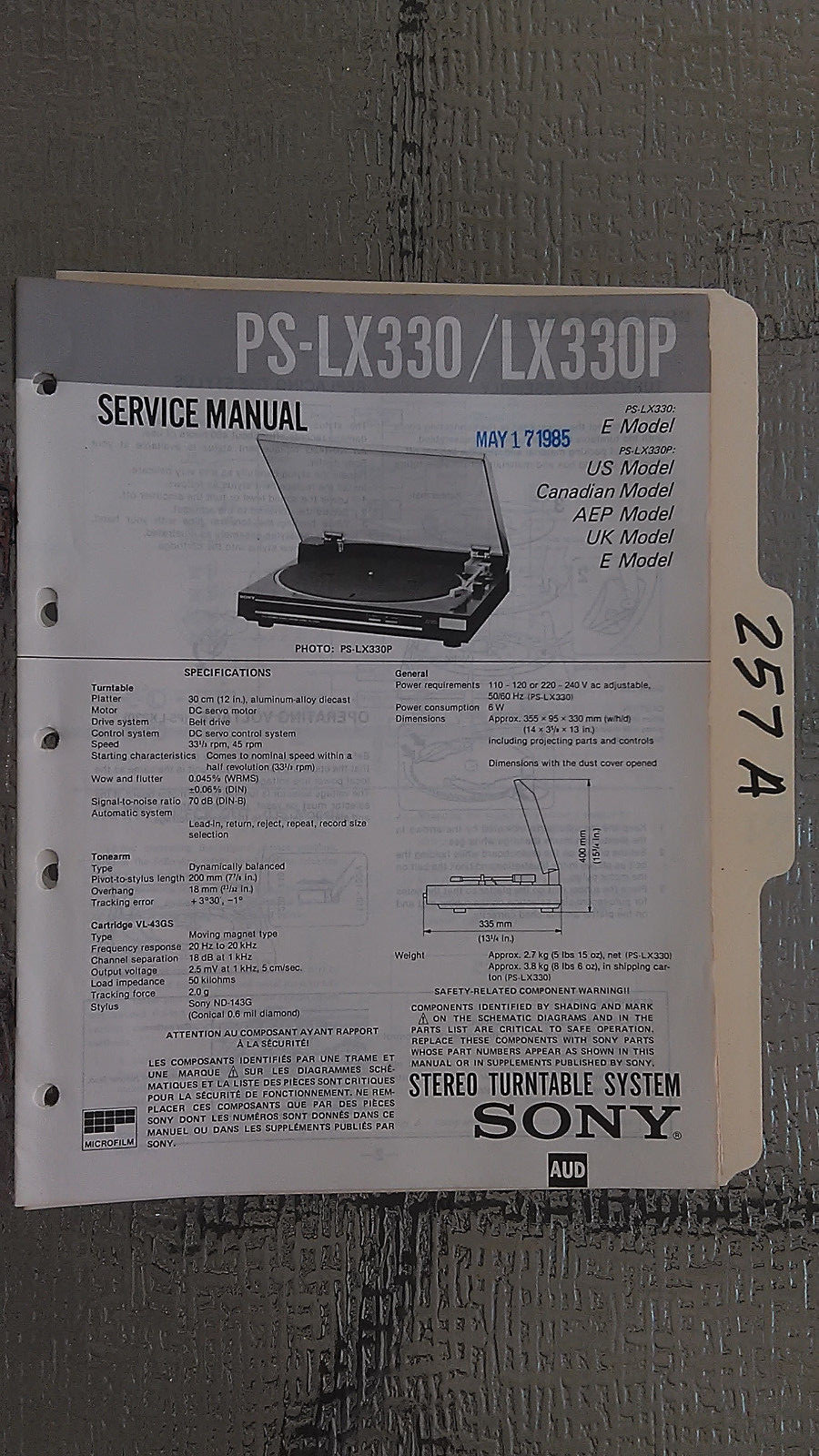Sony ps-lx330 lx330p service manual original repair book stereo ...
