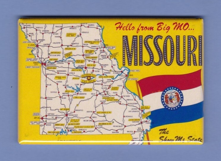 MISSOURI MAP POSTCARD *2X3 FRIDGE MAGNET* TOURIST TRAVEL VINTAGE SHOW ...