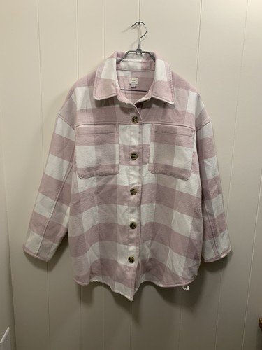 A New Day Size XL Purple White Plaid Shacket Pockets Button Up Fall ...