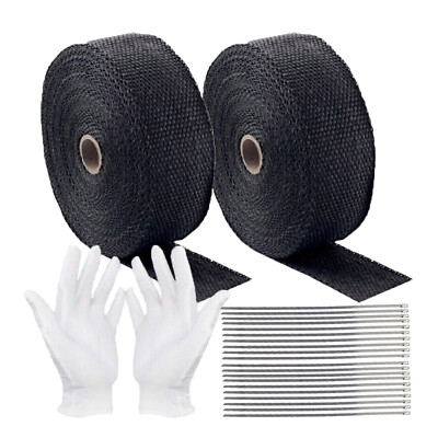 2 Roll 2"x 50ft Thermal Header Pipe Tape Exhaust Wrap & 20 Ties Kit ...