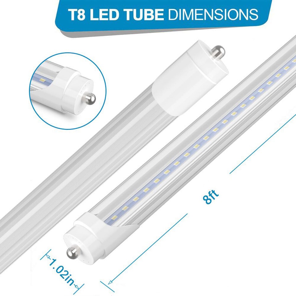 8FT T8 LED Tube Light Bulbs FA8 45W 6000K Single Pin Garage Ceiling ...